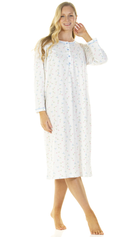 La Marquise Cuddleknit Flower Leaf Long Sleeve Nightdress - Suzanne Charles