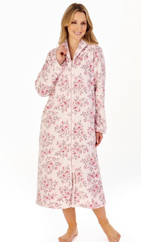 Slenderella Soft Floral Print Zip Housecoat - Suzanne Charles