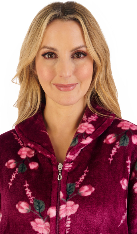 Slenderella Flower Print Zip Front Housecoat - Suzanne Charles