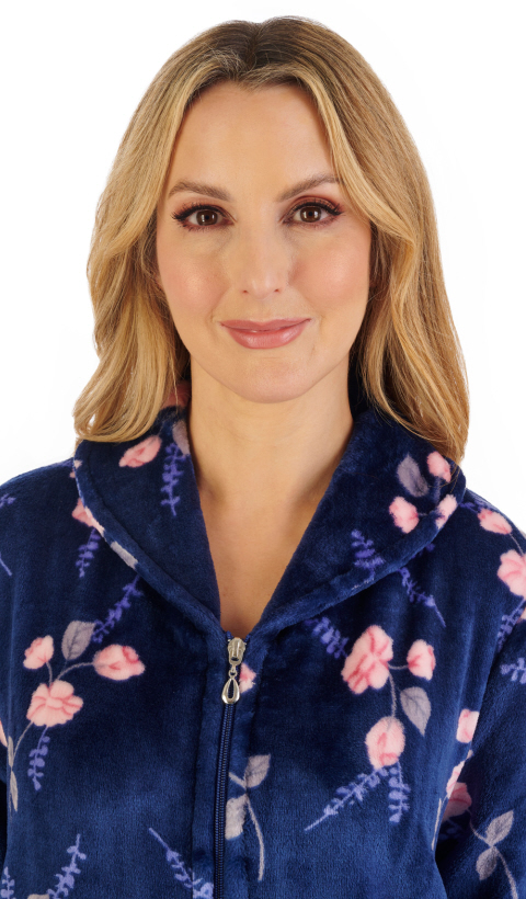 Slenderella Flower Print Zip Front Housecoat - Suzanne Charles