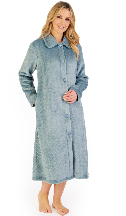 Slenderella Super Soft Jacquard Button Housecoat - Suzanne Charles