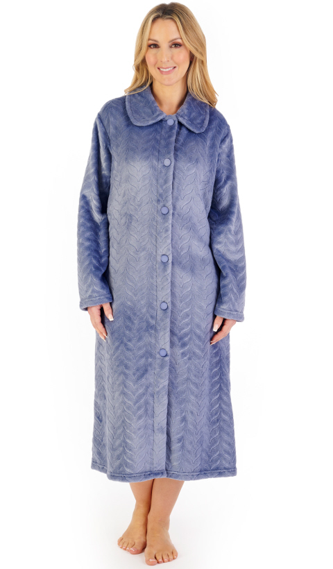 Slenderella Super Soft Jacquard Button Housecoat - Suzanne Charles