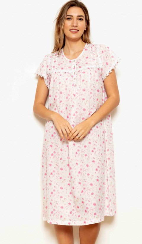 Cottonreal Kizzy Super Voile Rose Short Sleeve Nightdress - Suzanne Charles