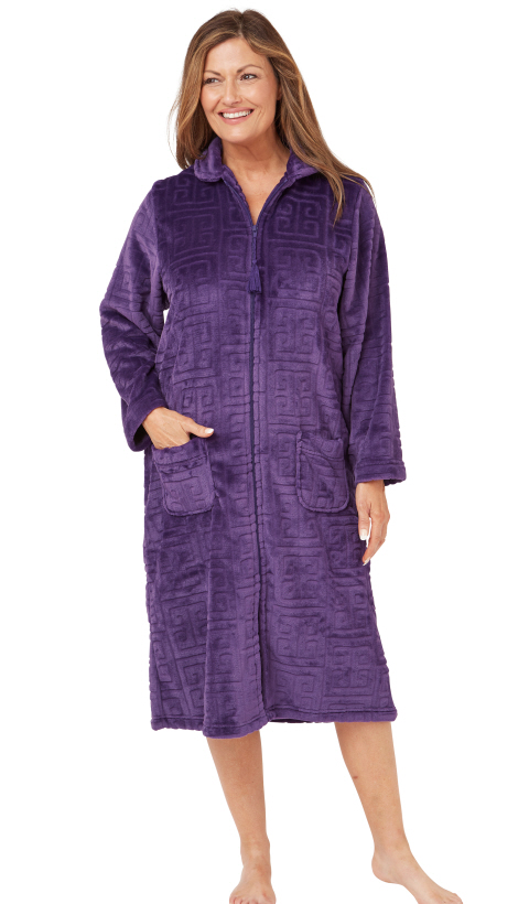Marlon Jacquard Embossed Zip Housecoat - Suzanne Charles
