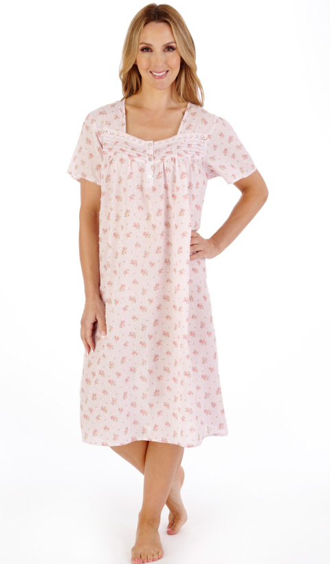 Slenderella Pretty Floral Cotton Dobby Short Sleeve Nightdress ...