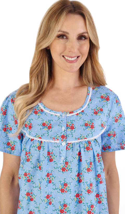Slenderella Woven Cotton Pretty Flowers Short Sleeve Nightdress ...