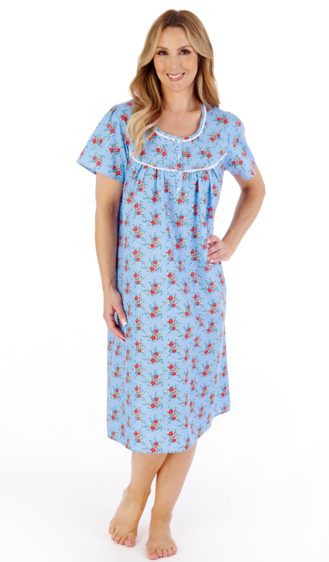 Slenderella Woven Cotton Pretty Flowers Short Sleeve Nightdress ...
