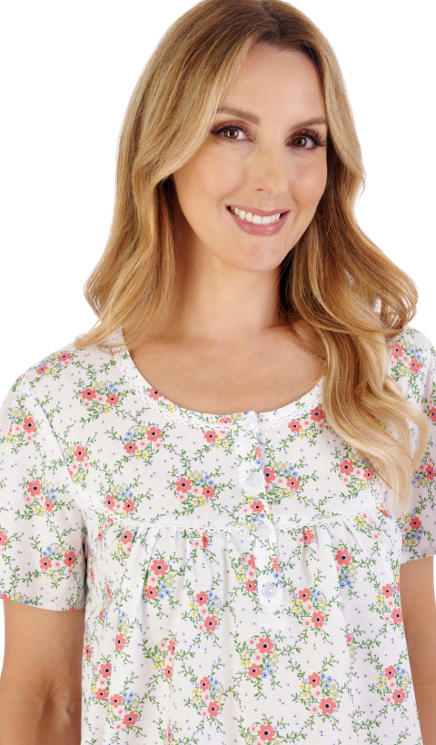 Slenderella Woven Cotton Pretty Flowers Short Sleeve Nightdress ...