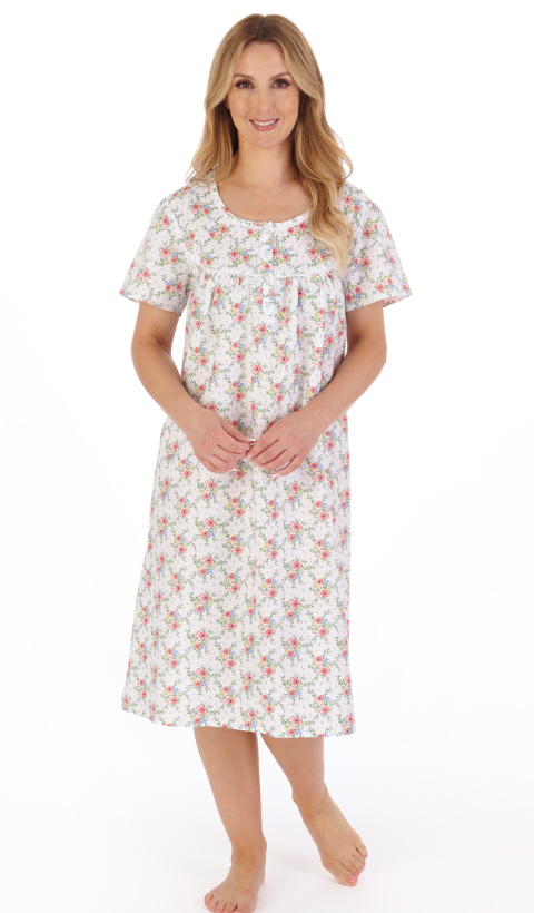 Slenderella Woven Cotton Pretty Flowers Short Sleeve Nightdress ...