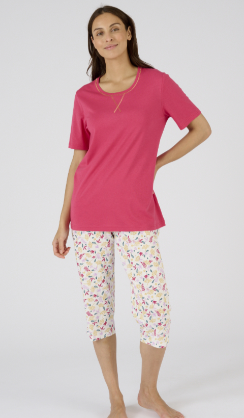Damart 100% Cotton Short Sleeve Cropped Pyjamas - Suzanne Charles