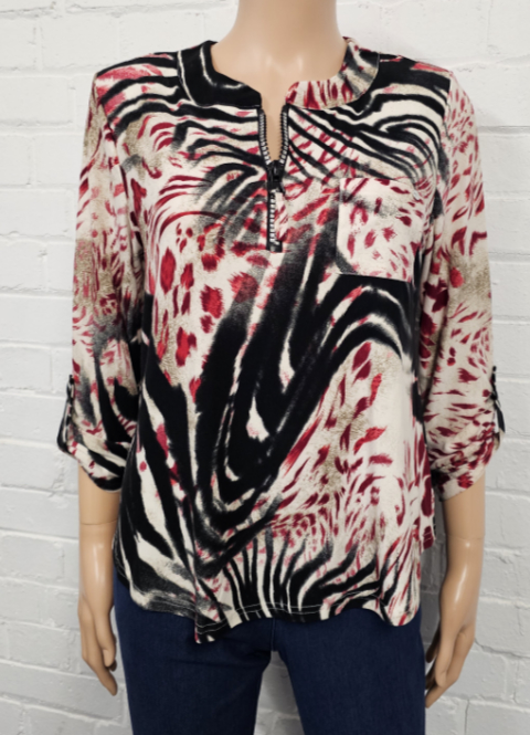 Anamor Red Animal Print Zip Top - Suzanne Charles