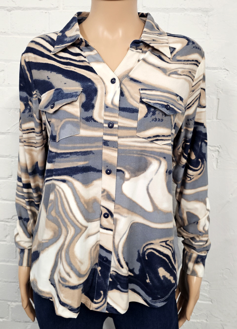 Anamor Abstract Stone and Navy Print Top - Suzanne Charles